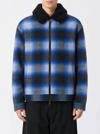 Balenciaga Kurzer Mantel aus kariertem Wollflanell mit Pelzkragen
