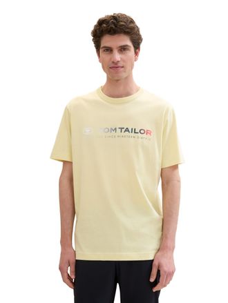 Tom Tailor Herren Basic T-Shirt mit Logo-Print, light yellow, XXXL