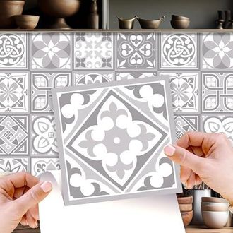 Walplus 24 St&uuml;ck 15x15cm Purbeck-Stein Wei&szlig; Grau Wandfliesen Aufkleber Sch&auml;len und Kleben Backsplash Abziehbilder Startseite Dekore Aufkantung f&uuml;r K&uuml;che Badez