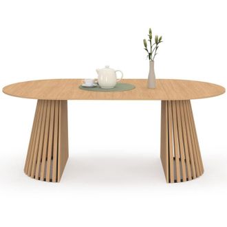 IDMarket Ausziehbarer runder Esstisch CARMEN 4-10 Personen Holzfu&szlig; 110-200 cm