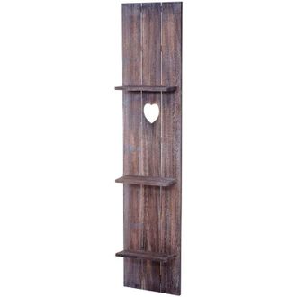 Hhg Wandregal HHG-941, Wandpaneel Holzregal Regal, 3 Ebenen 150x33x13cm Massivholz Vintage braun shabby