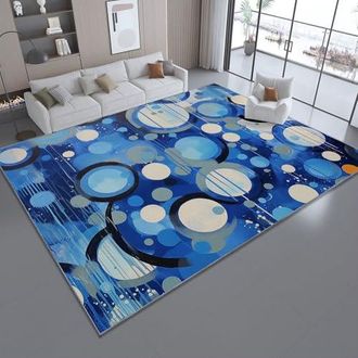 Generic Tapis de salon Bleu, tapis de sol imprimé Abstrait Cercles et lignes géométriques Peinture, décoration antidérapante pour salon chambre cuisine balcon