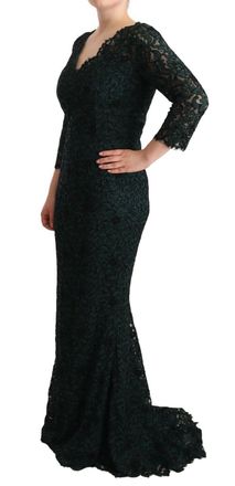 Dolce & Gabbana Womens Green Floral Lace Maxi Floor Length Dress Cotton