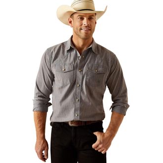 Ariat Mens Jurlington Retro Fit Western Shirt Long Sleeve in Chambray Blue, Size X-Large, by Ariat