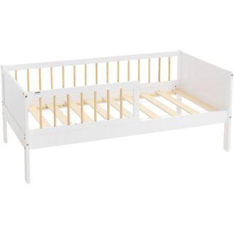 ML Design ML-Design Lit denfant Simple 70x140 cm, Blanc-Naturel, en Bois de Pin, avec Sommier &agrave; Lattes et Protection contre les Chutes, sans Matelas, Cadre de