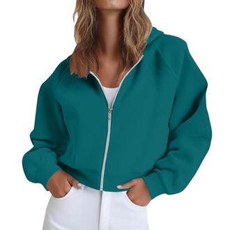 Generic Sweat à capuche uni confortable pour femme - Couleur unie - Pull à revers - Ample - Décontracté - Fermeture éclair - Vêtements de sport pour les entra