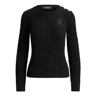 Ralph Lauren Pull en maille torsad&eacute;e avec boutons d&eacute;coratifs - Femme - Pulls - Noir - Taille: 38 FR