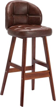 Generic Vintage-Barhocker mit PU-Lederpolsterung und Holzbeinen, R&uuml;ckenlehnenhocker f&uuml;r K&uuml;chentheke, Esszimmer, Couchtisch