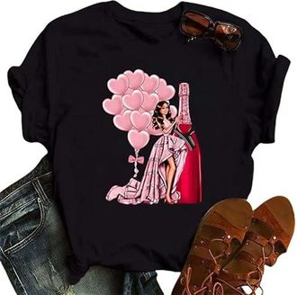 Keephen Verre &agrave; Vin T-Shirt pour Femmes Nouveaut&eacute; Verre &agrave; Vin Impression 3D T-Shirts &Eacute;t&eacute; Col Rond Manches Courtes Chemises &Eacute;t&eacute; Tee Casual Tops