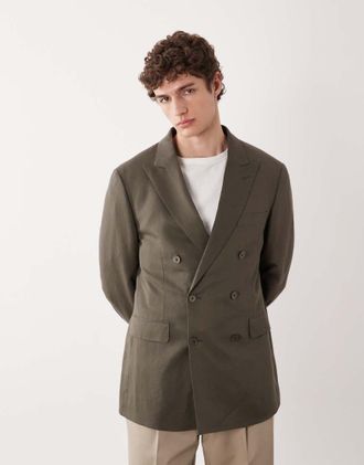 Mango Amalfic - Blazer habill&eacute; &agrave; double boutonnage en lin m&eacute;lang&eacute; - Vert