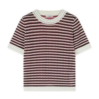 Motivi Gestreifter Pullover aus Viskosemischung mit Lochmuster - - Knitwear - Damen - Wei&szlig; - M