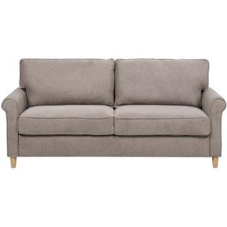 Beliani Beliani - Sofa Hellbraun aus Stoff 3-Sitzer Gepolstert Beine aus Holz Retro Stil Modern Klassisch Couch f&uuml;r Wohnzimmer