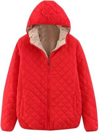 Generic Veste anorak en polaire à carreaux pour femme - Couleur unie - Manches longues, Rouge, XL