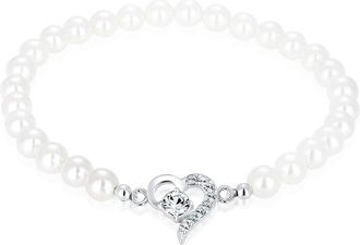 Elli Armband Damen Herz mit Muschelkernperlen und Kristalle in 925 Sterling Silber