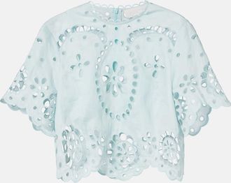 Zimmermann Besticktes Cropped-Top Awaken aus Leinen