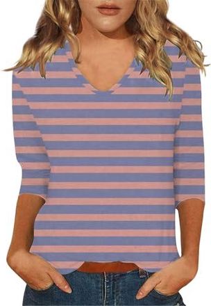 Generic T-shirt d&eacute;contract&eacute; &agrave; col en V et manches 3/4 pour femme, doux et l&eacute;ger pour un usage quotidien, le travail, le bureau, t-shirt basique essentiel avec