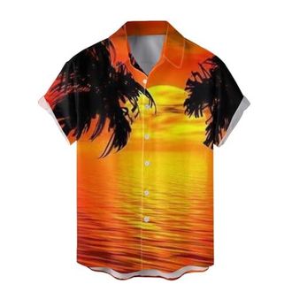 Generic Chemise hawa&iuml;enne palmier pour homme boutonn&eacute;e &agrave; manches courtes tropicales cara&iuml;bes graphique amusant revers de golf d&eacute;contract&eacute; flamant rose tendanc
