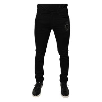 Dolce & Gabbana Schwarze Crown Logo Skinny Denim Jeans - - Trousers - Herren - Schwarzk - M