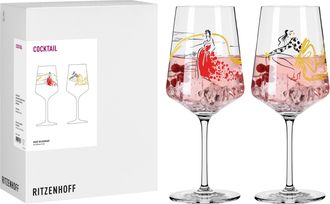 Ritzenhoff 8115007 Cocktail-Glas 500 ml, 2er Set, Serie Fashion, 2 Stück mit Model Motiv in Schwarz, Rot und Gold - Made in Germany