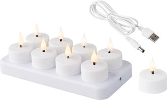 Lumineo LED Teelichter 4cm Kunststoff - 8er Set Elektrische Teelicht Kerzen - batteriebetrieben & über USB aufladbar - Teelichtkerzen flackernde Flamme Effekt