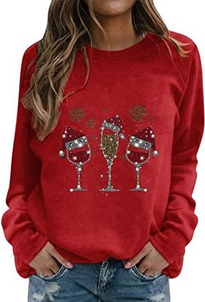 Generico Sweat Femme No&euml;l Tricot De No&euml;l &Eacute;l&eacute;gant L&eacute;ger Sweatshirts Sans Capuche Chandail P&egrave;re No&euml;l Manches Longues Rouge Maillots Ugly Christmas Sweater Encolu