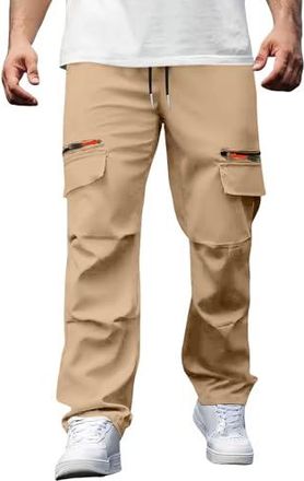 Generic Pantalon cargo ample et multi-poches pour homme - Couleur unie, kaki, XXL