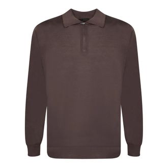 Dell'Oglio Lang&auml;rmeliges Merino-Polohemd - - Tops - Herren - Braun - L