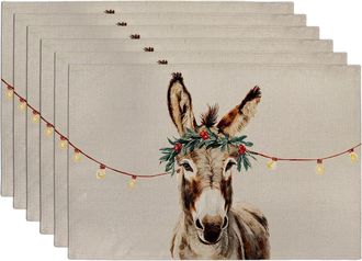 Generic Tischsets mit Esel-Design, rustikale Tier-Tischsets f&uuml;r Weihnachten, rutschfest, waschbar, f&uuml;r drinnen und drau&szlig;en, dekoratives Platzset, 4 St&uuml;ck