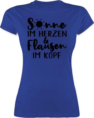 Shirtracer Shirt Damen - Spr&uuml;che Statement mit Spruch - Sonne im Herzen und Flausen im Kopf - schwarz - XL - Royalblau - spruchshirts sprueche t-Shirts Spruchshi