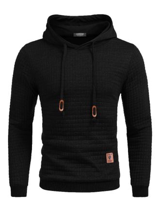 Coofandy Herren Kapuzenpullover Hipster Gym Langarm Arbeitspullover Kordelzug Karierten Jacquard Pullover Hoodies Schwarz XXL
