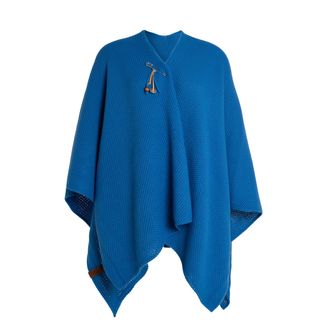 Knit Factory Jazz Poncho - Elegant Gestrickter Damen Cape - Wickelschal mit Wolle - Hochwertige Qualität - Cobalt