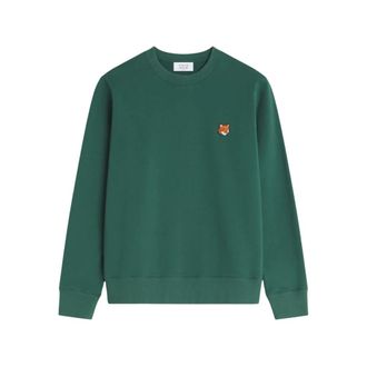 Maison Kitsun&eacute; Homme, Sweatshirts et sweats &agrave; capuche, Vert, Taille: XL Sudadera logotipo bordado
