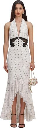 Self Portrait Robe &agrave; pois avec bordure en dentelle - Femme - Robes - Blanc - Taille: 34 FR
