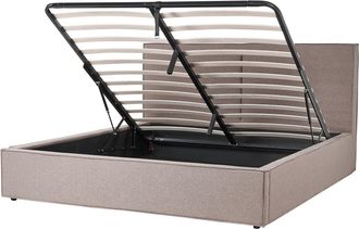 Beliani Polsterbett beige Taupe hohes Kopfteil Lattenrost 180x200 cm Bettkasten Moissac
