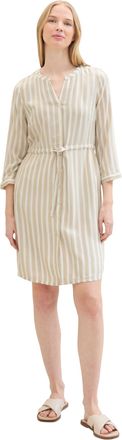 Tom Tailor Damen Kleid mit Streifen & Bindegürtel, beige offwhite stripe, 38