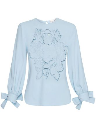 Oscar De La Renta blouse English Rose &agrave; d&eacute;coupes - Bleu