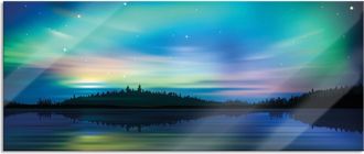 Pixxprint Glasbild Panorama, Wandbild aus Echtglas, Finnische Polarlichter, 100x40 cm, inkl. Aufhängung und Abstandshalter