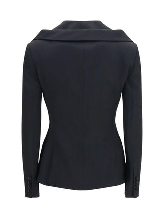 Alexander McQueen Womens Structured Off-Shoulder Jacket With Harness Details Black Merino Wool Ovis Aries