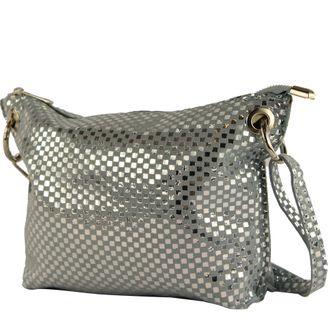 modamoda.de T252 - ital. Umh&auml;ngetasche Small aus Wildleder, Farbe:Grau/Silber