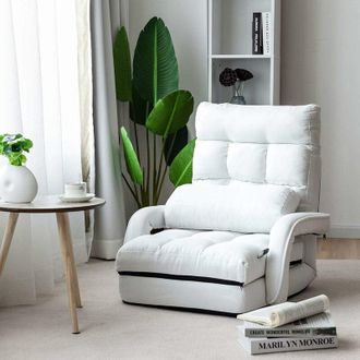 Costway Costway - Fauteuil Convertible, Chauffeuse Convertible 1 Place en Tissu Gris avec Oreiller,5 Positions Disponibles Blanc