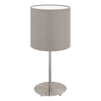 Eglo Lampe de table de chevet Pasteri, lampe de salon &agrave; poser en acier et textile, nickel mat, taupe, douille E27, avec interrupteur, h 27,5 cm