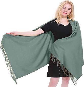 CJ Apparel Vert Laurier Couleur Unique Style Tiss&eacute; en Serg&eacute; 100% Cachemire Ch&acirc;le Echarpe Manteau Etole Plaid Pashmina Nouvelle