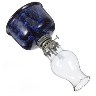 NUOBESTY Keramik &Ouml;llampe Vintage Petroleumlampe mit Glaskamin f&uuml;r Innenbereich Traditionell Warmes Licht Dekorative Heimdekoration