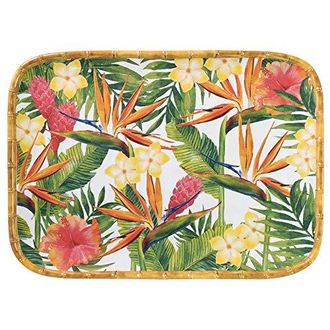 Les Jardins de la Comtesse Grand Plateau en Mélamine Pure Rouge Corail/Vert - Grand Plateau de Présentation du Service de Table Fleurs Exotiques - Collection Vaisselle MelARTmin