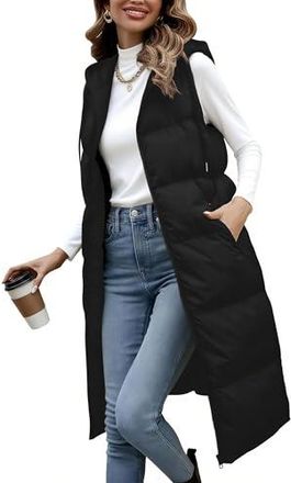 Fengbay Longue Doudoune Sans Manches Femme, L&eacute;g&egrave;re Chaude Gilet Sans Manche avec Capuche,Cordons de Serrage et Poches Lat&eacute;rales Automne et Hiver Manteau Chic