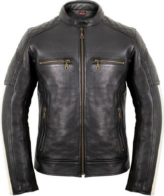 MDM Motorradjacke Herren Motorrad Lederjacke mit Streifen in schwarz, mit Protektoren