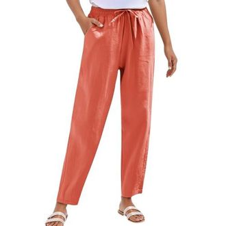 Generic Jogging Femme Pantalon Droit en Lin pour Femme, Pantalons d&eacute;contract&eacute; avec Cordon &eacute;lastique et Poches, Plage d&eacute;t&eacute;