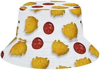 Generic Nuggets De Poulet Frits Owl avec Ketchup Blanc Funn Seau Chapeau Anti-UV Bob Chapeau Mode Visière Capeline pour Été Plage Hommes