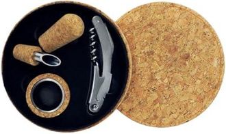 Fackelmann Fackelmann 49814 Weinflaschen-Set mit 3 Teilen, Korkenzieher, Weinverschluss, Tropf-Halskette, Rotwein-Box, Geschenkbox, Kork, Edelstahl, Durchmesser 