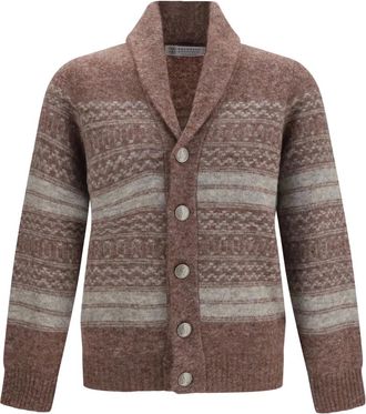 Brunello Cucinelli Cardigan &agrave; col ch&acirc;le - Homme - Pulls - Brun - Taille: L